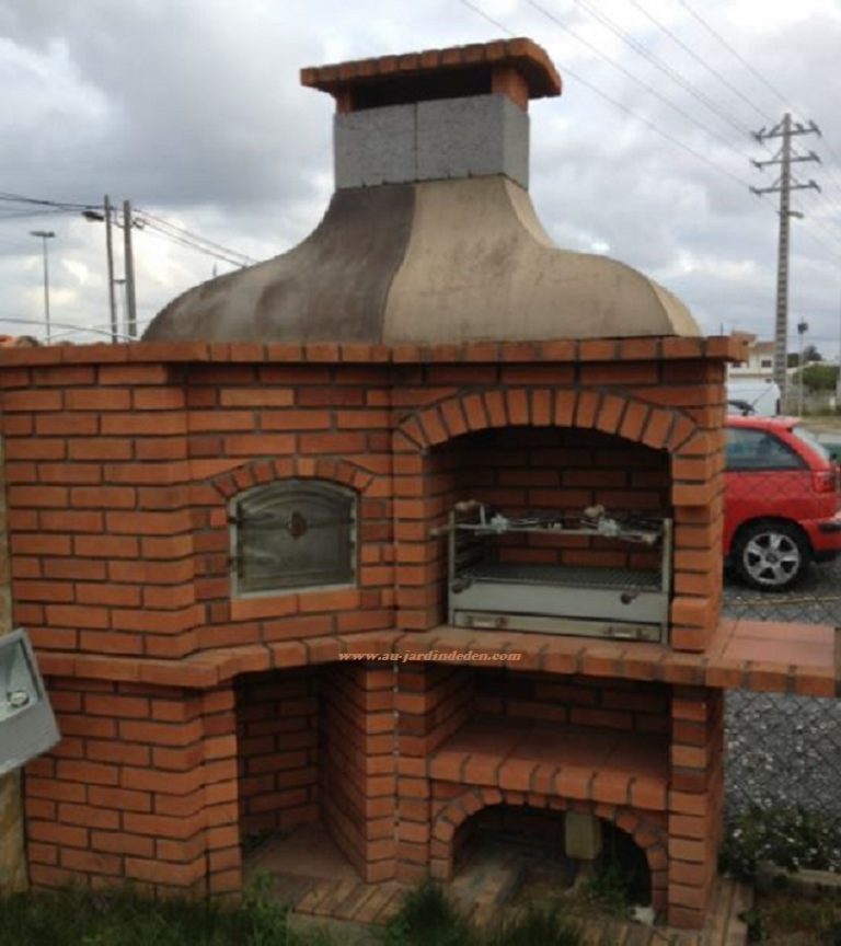 BARBECUE ET FOUR A BOIS D’ANGLE EN BRIQUE ROUGE RÉFRACTAIRE L-J 1125-A ...